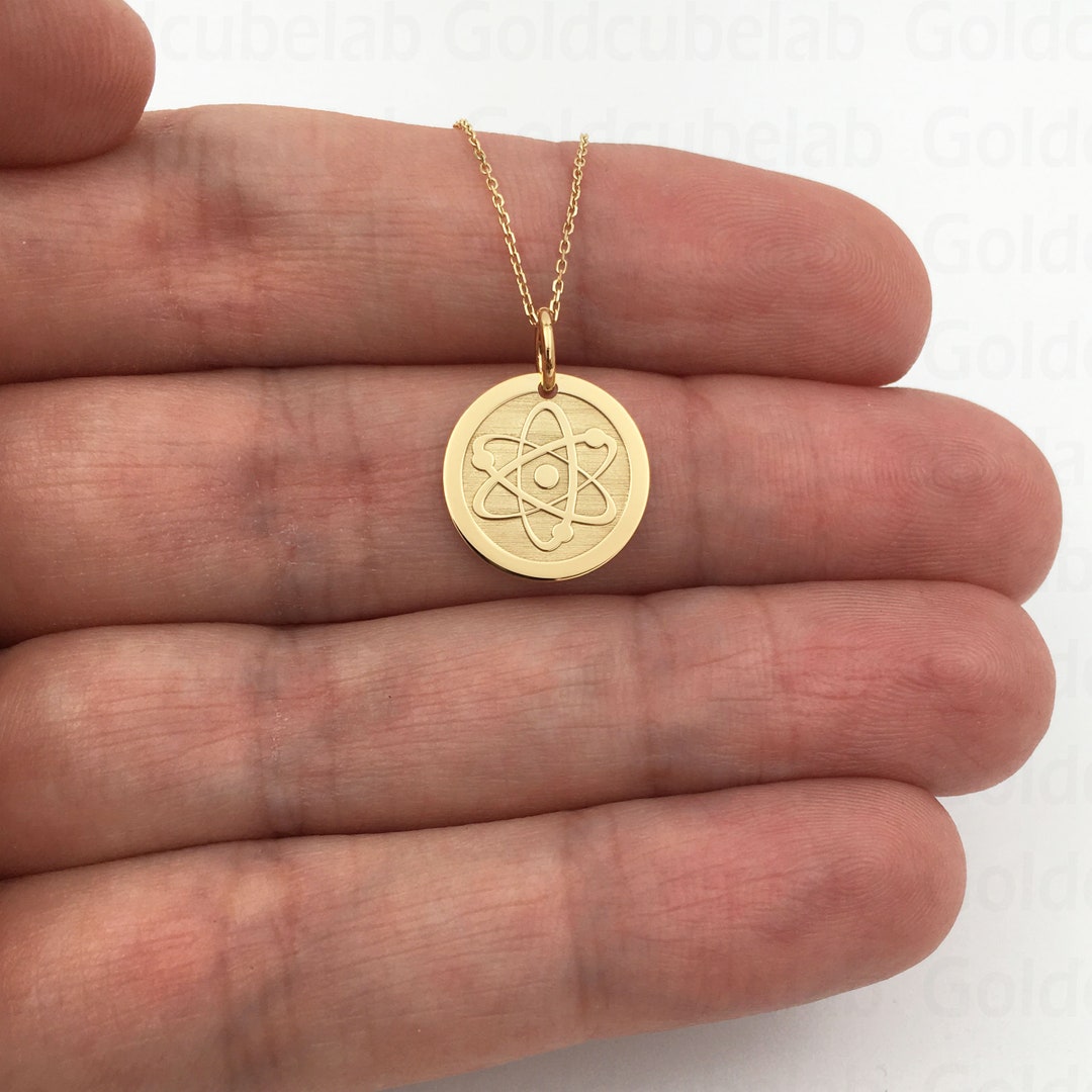 Real 14k Solid Gold Atom Necklace, Science Charm, Chemistry Necklace ...