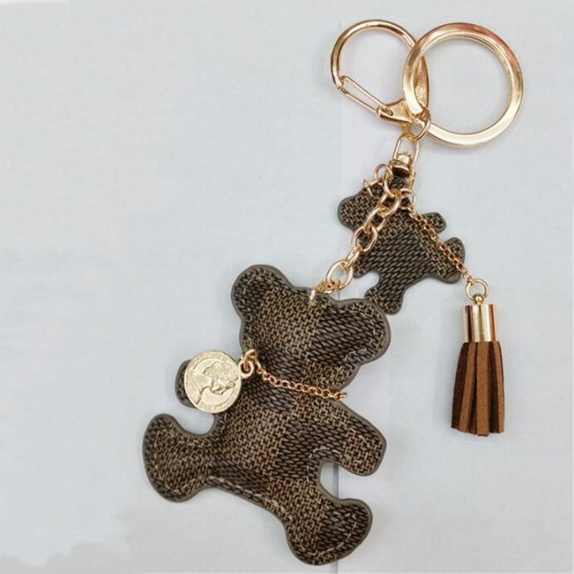 Designer Inspired Checkered Teddy Bear Key Ring/Key Chain | Etsy