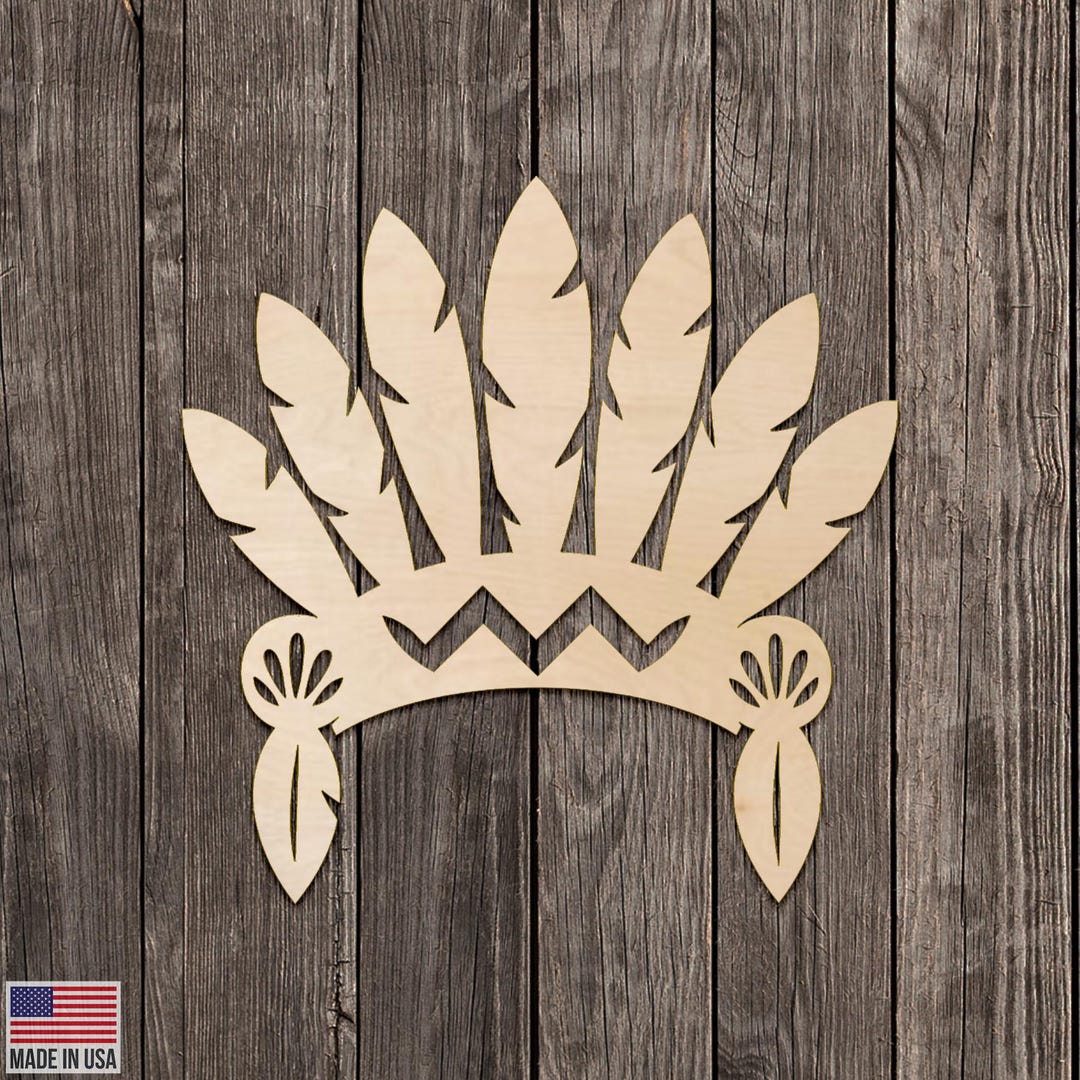 Native Feather Headdress Bonnet Design Wooden Cutout Shape for Wall ...
