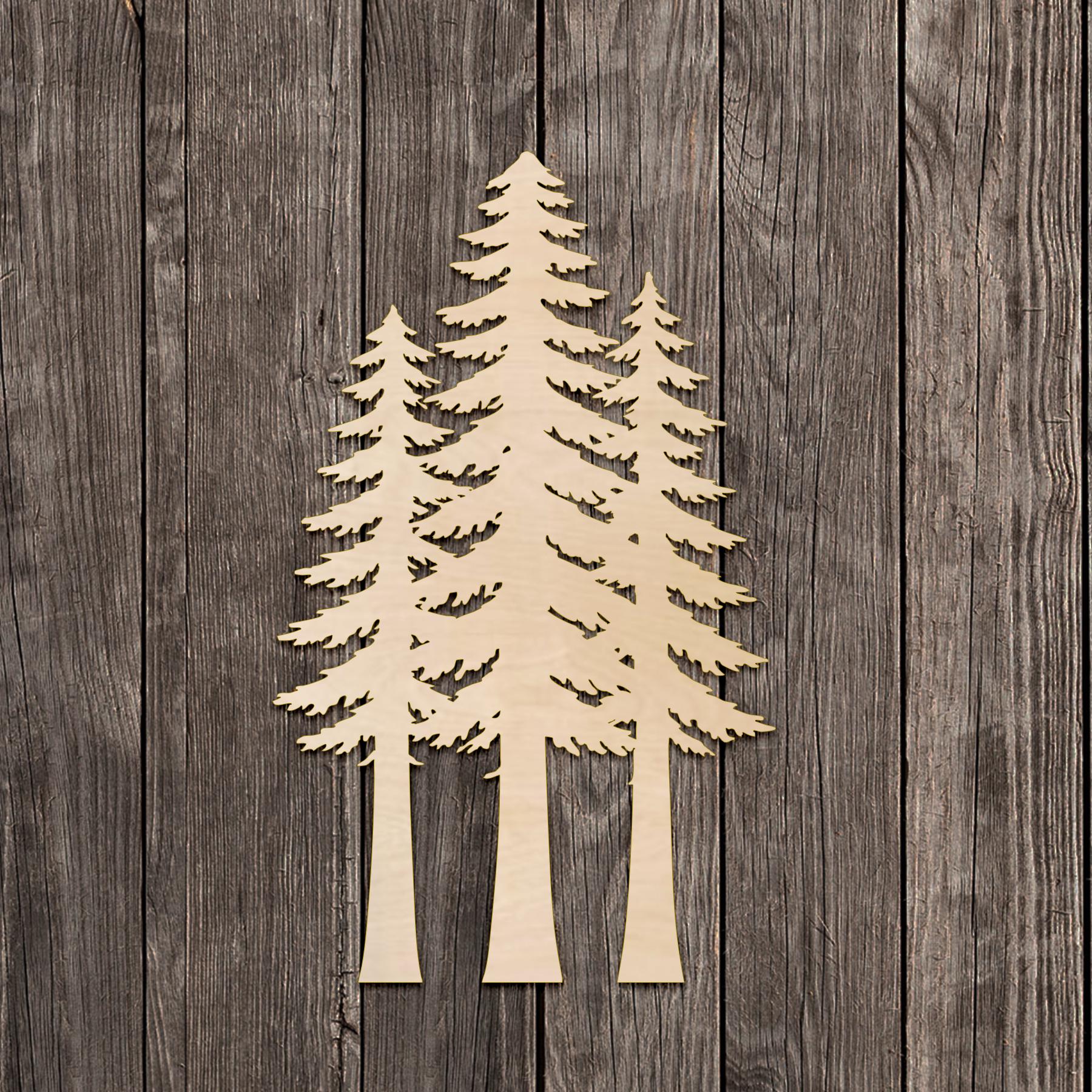 Evergreen Pine Tree Cluster – Intricate Wooden Cutout for DIY Crafts ...