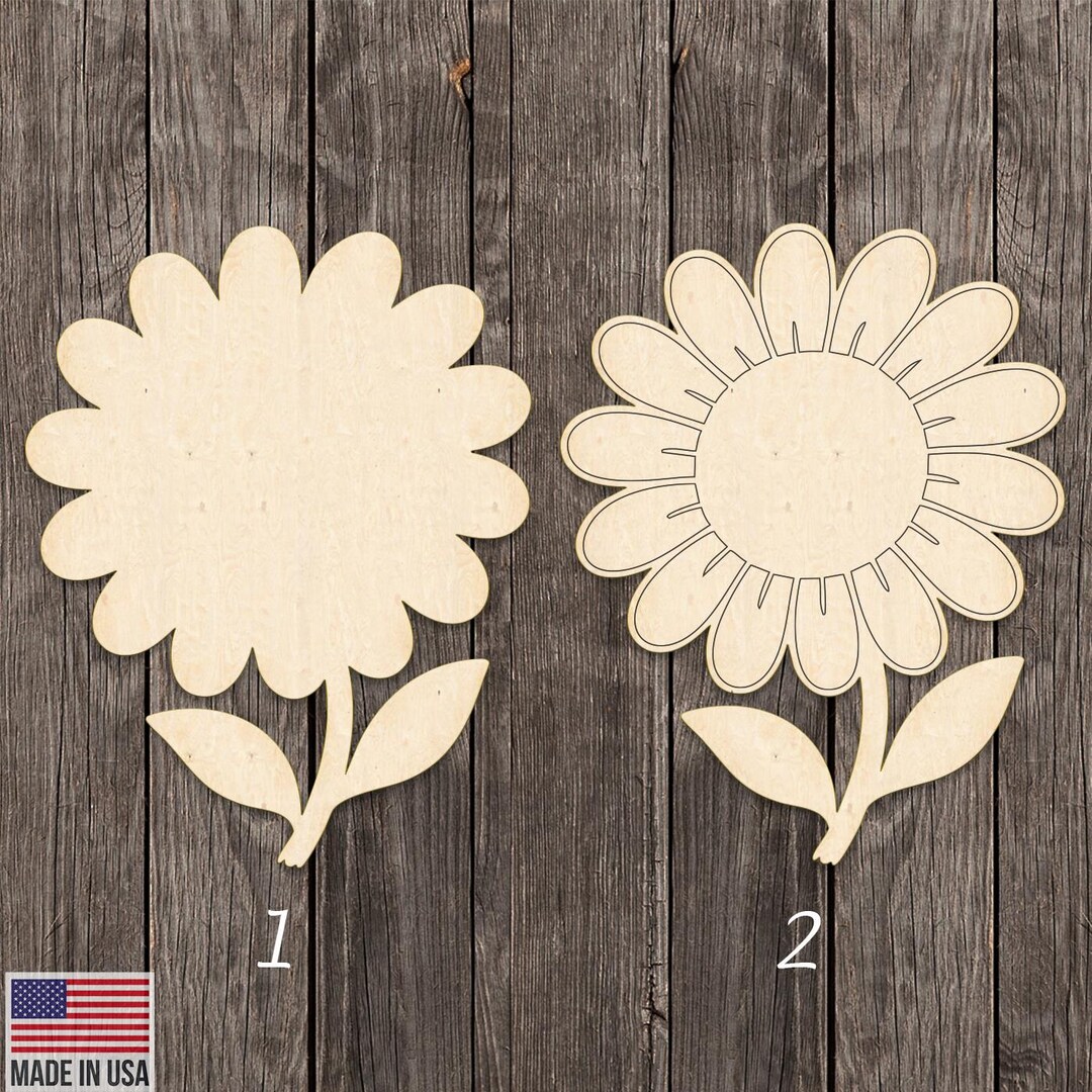 Daisy Flower Design Cut Wood Engraved Cutout Various Sizes for DIY ...