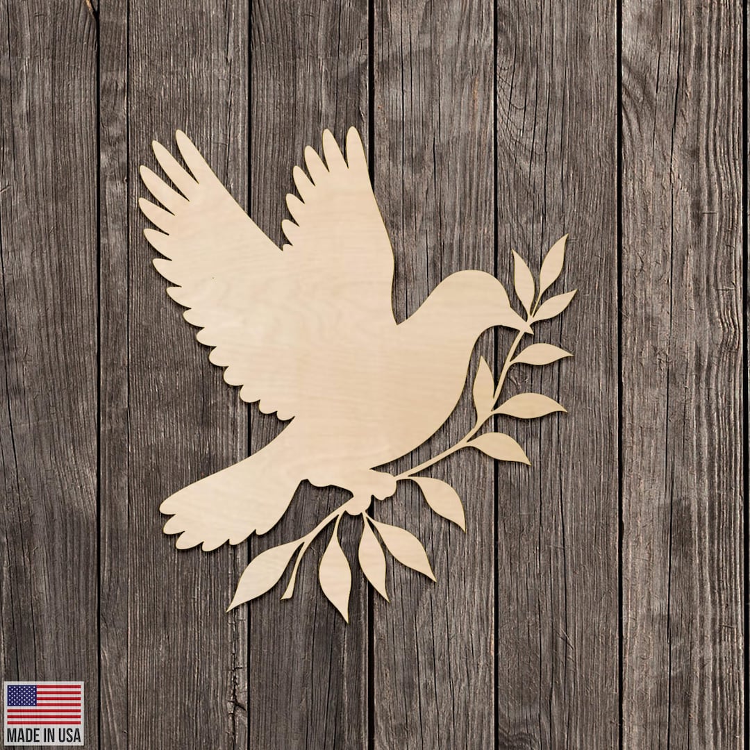 Dove With Olive Branch – Intricate Wooden Cutout for DIY Crafts ...