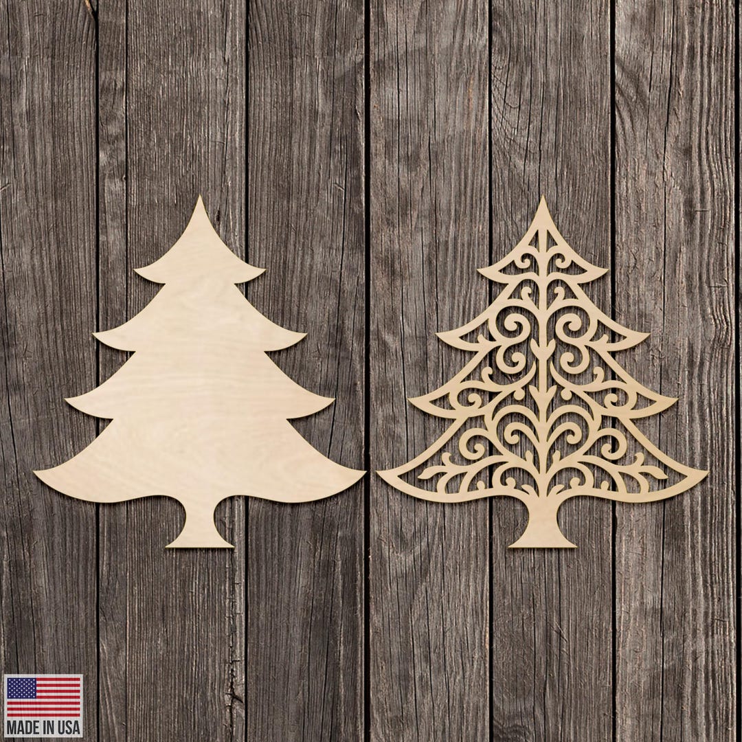 Scrollwork Decorative Christmas Tree Cursive Tree Design Cut Wood Laser ...