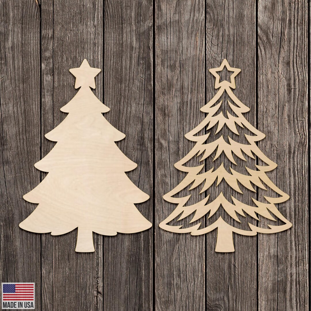 Snowy Christmas Tree Optional Overlay Design Cut Wood Laser Cutout ...
