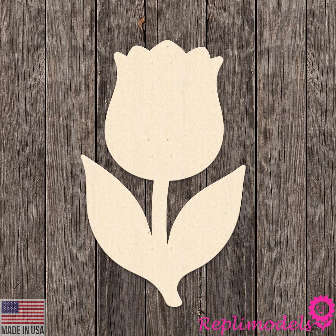 Tulip Flower Design Cut Wood Engraved Cutout Various Sizes for DIY ...
