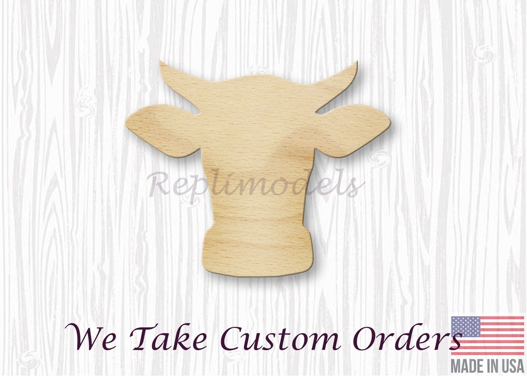 Cow Head With Horns Shape Wood Cutout Various Sizes for DIY (unfinished ...