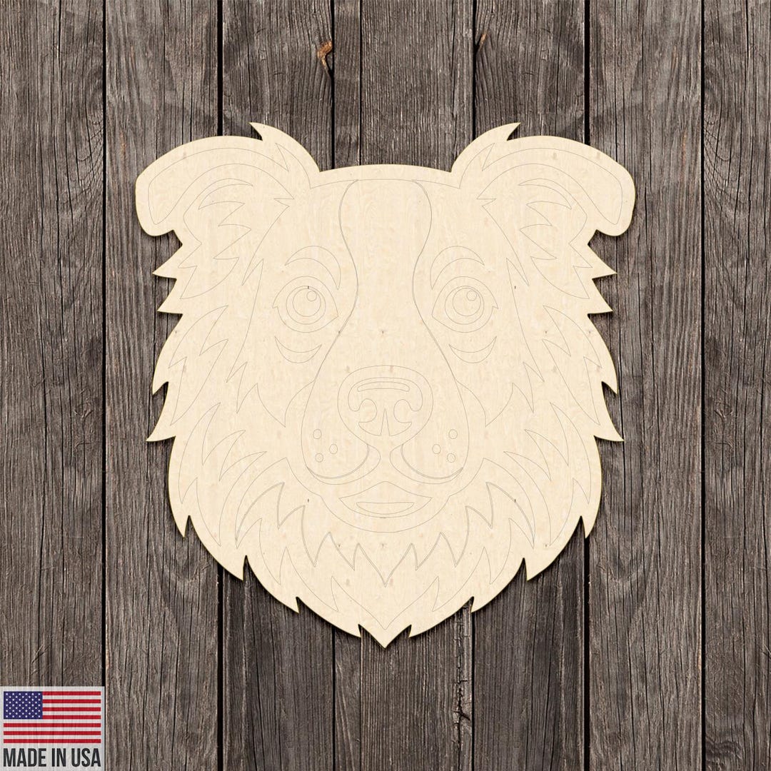 Border Collie Head Face Design Cut Shape Wood Engraved Cutout Various ...