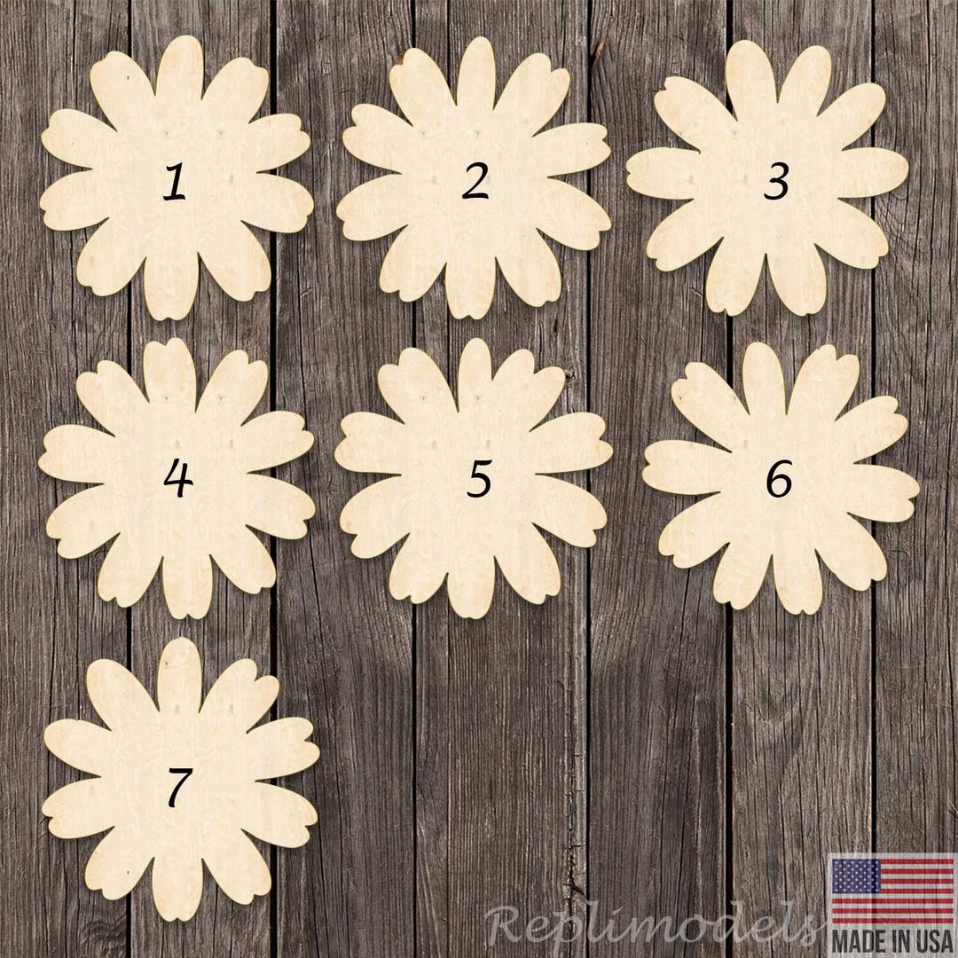 Daisy Flower Natural Style Design Cut Various Shapes Wood Cutout ...