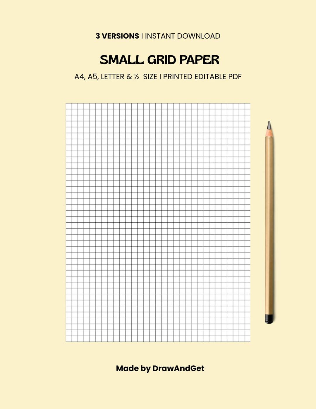Printable Small Grid Paper, A4/a5/letter/half Size, Instant Download ...