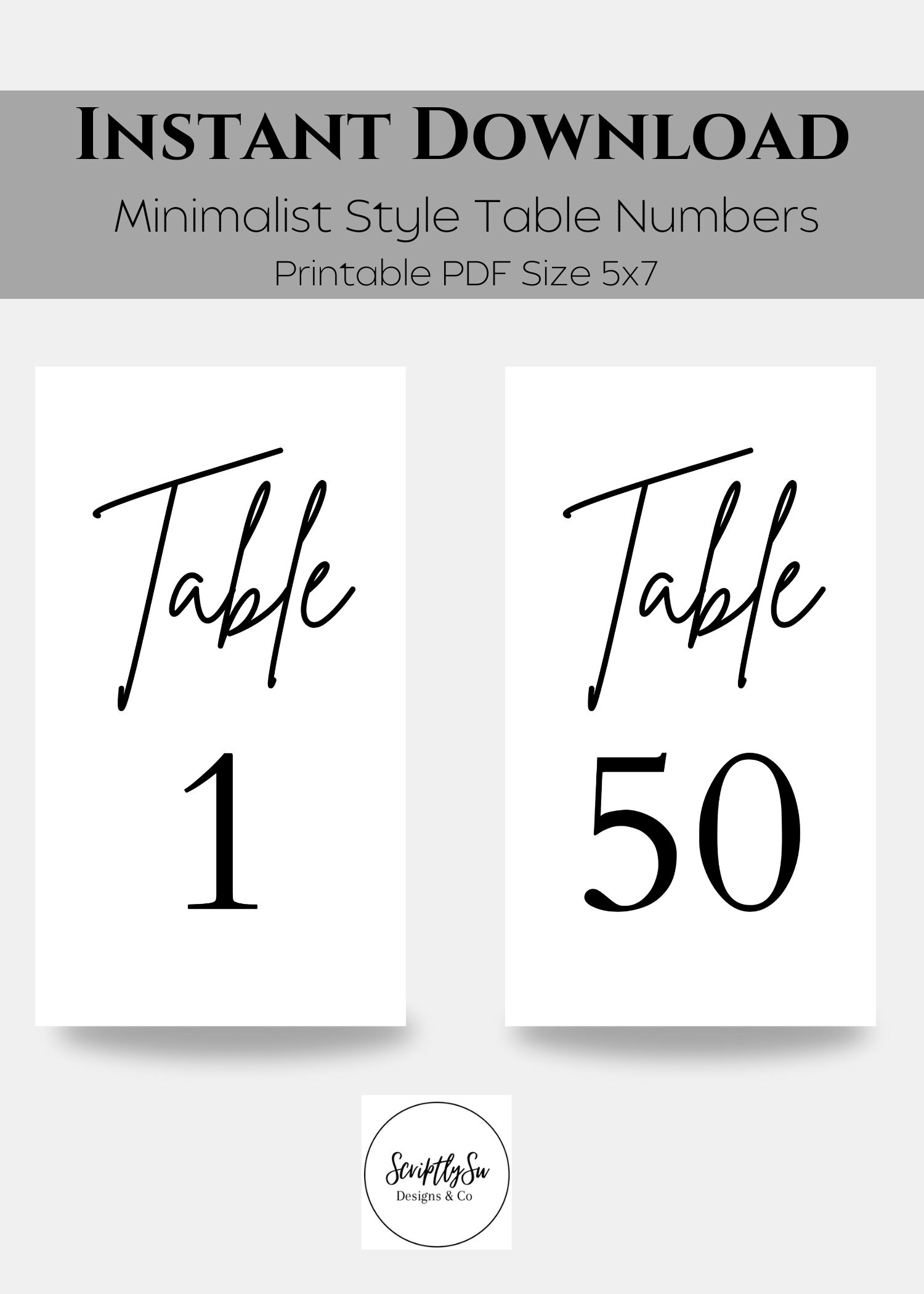 INSTANT DOWNLOAD Minimalist Table Number - 5x7 - Table Numbers ...