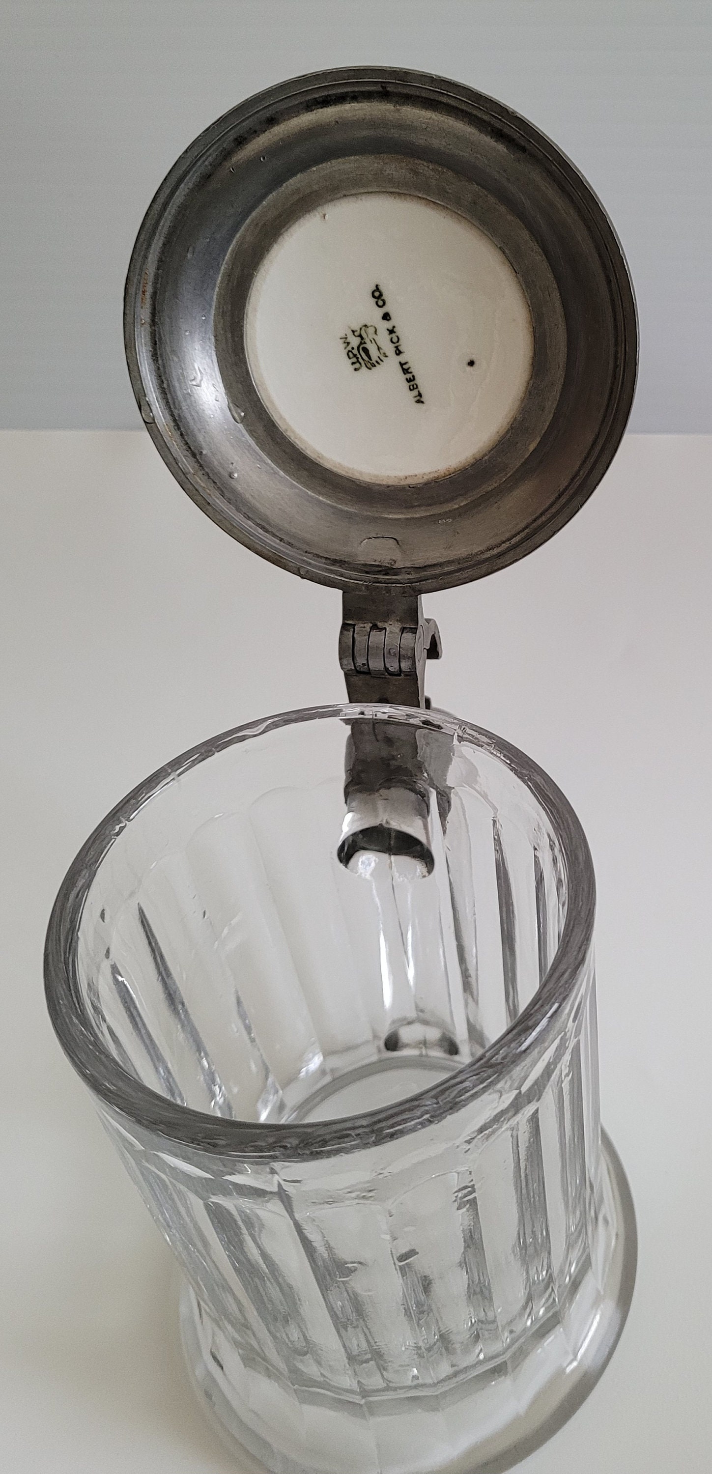 Vintage GLASS BEER STEIN W/pewter Flip Lid "stuarts" Albert Pick & Co ...
