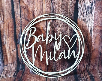 Personalised Birthday Wooden Name Hoop Circle Sign Wall Plaque Wood MDF ...