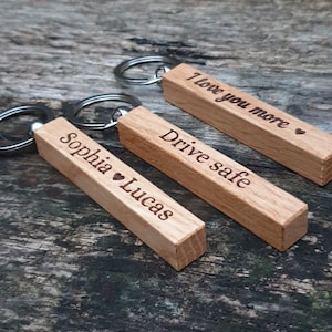 Engraved Solid Oak Bar Keyring Wooden Personalised Hotel Key Fob Tag ...