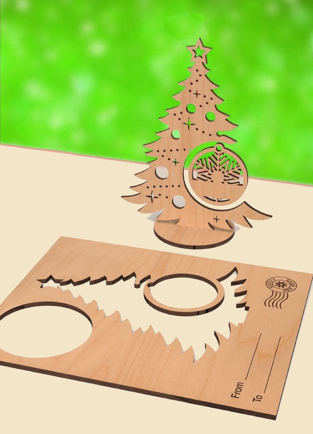 Wooden Christmas Card Tree Stand With Bauble Christmas Gift Home Décor ...