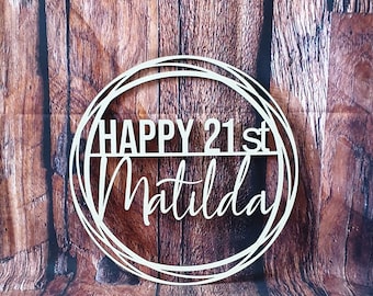 Personalised Birthday Wooden Name Hoop Circle Sign Wall Plaque Wood MDF ...