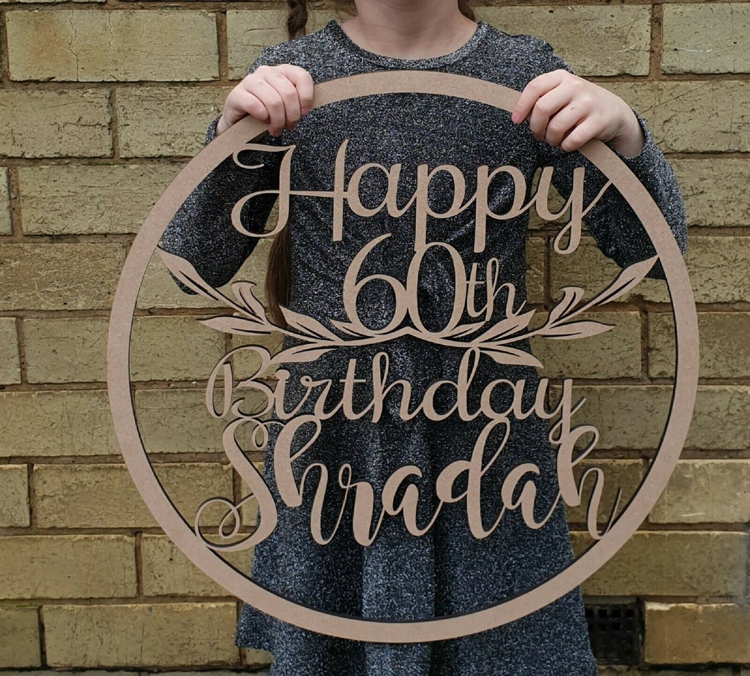 Personalised Birthday Wooden Name Hoop Circle Sign Wall Plaque Wood MDF ...