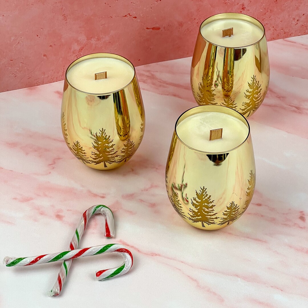 Large Gold Christmas Tree Candle With Crackling Wooden Wick - Etsy