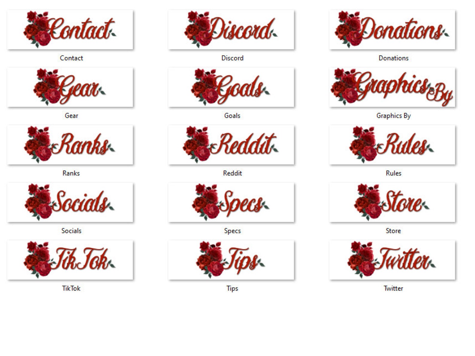 Red Rose PANEL SET 33 Twitch Streamer Panels Red Floral Gaming Girly ...