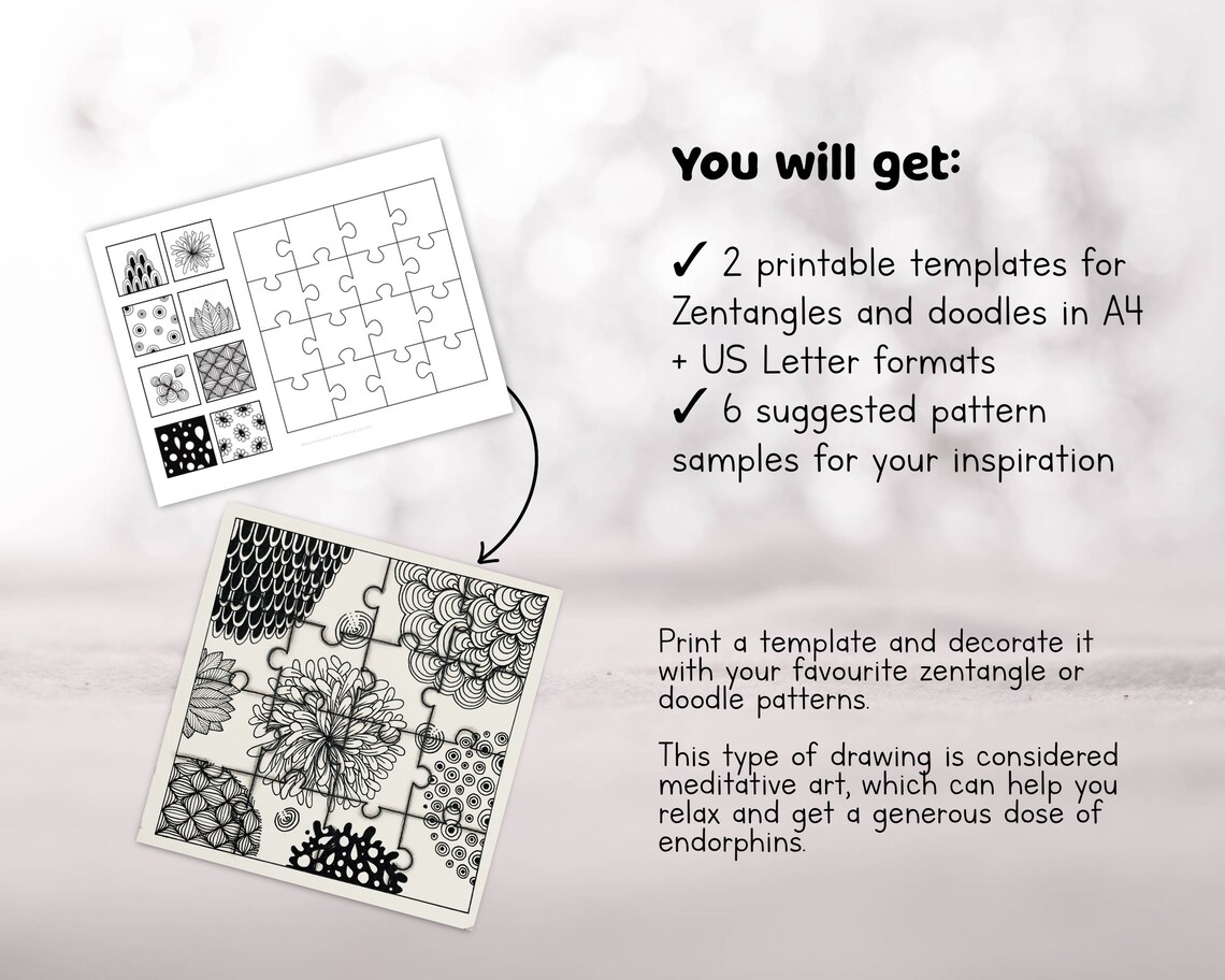 Puzzle. Zentangle and Doodles Printable Drawing Template, Line Art and ...