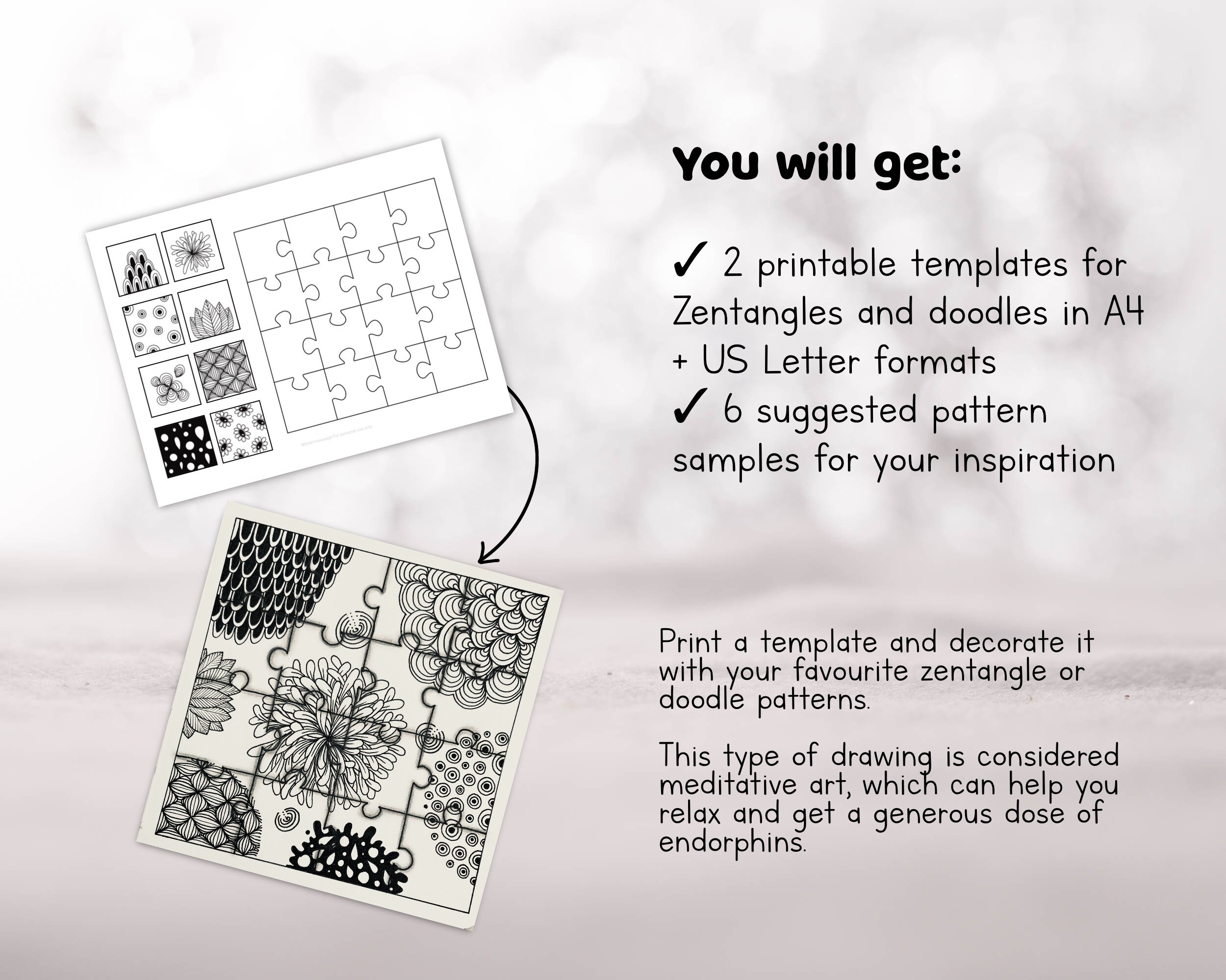 Puzzle. Zentangle and Doodles Printable Drawing Template, Line Art and ...