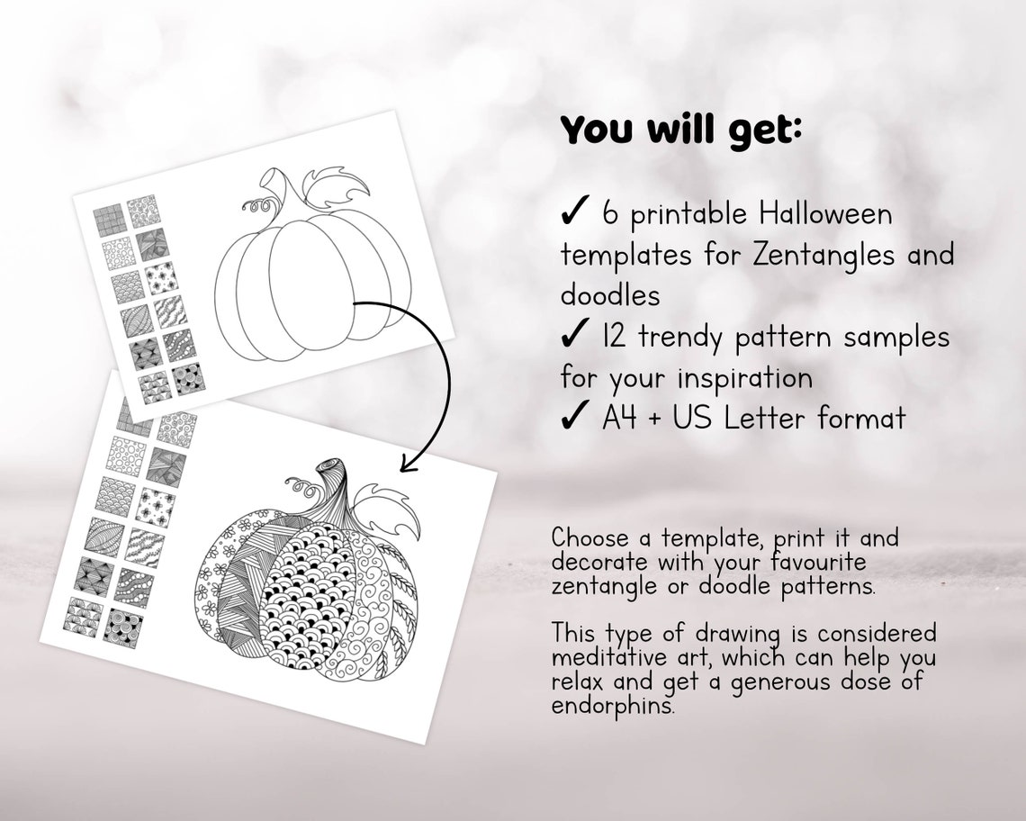 Printable Halloween Zentangle and Doodle Templates, Zentangle Pattern ...