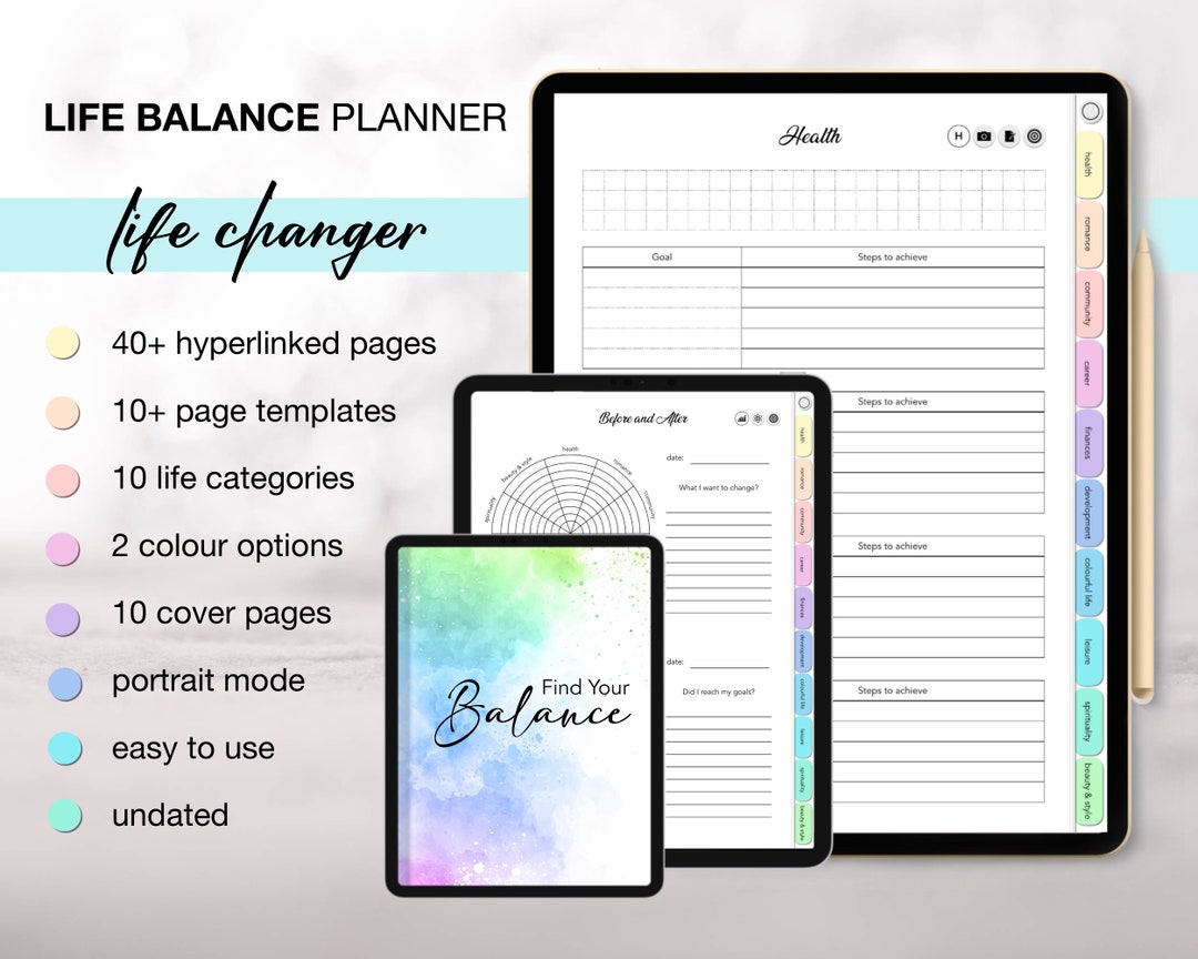 Wheel of Life Digital Planner | Life Balance Template Goal Setting ...