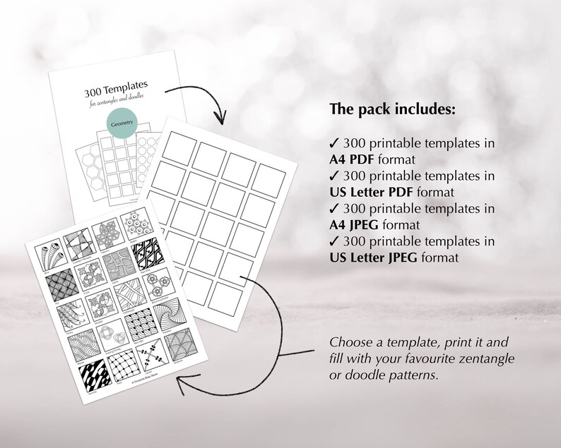 300 Printable Templates for Zentangles and Doodles Drawing, Zentangle ...