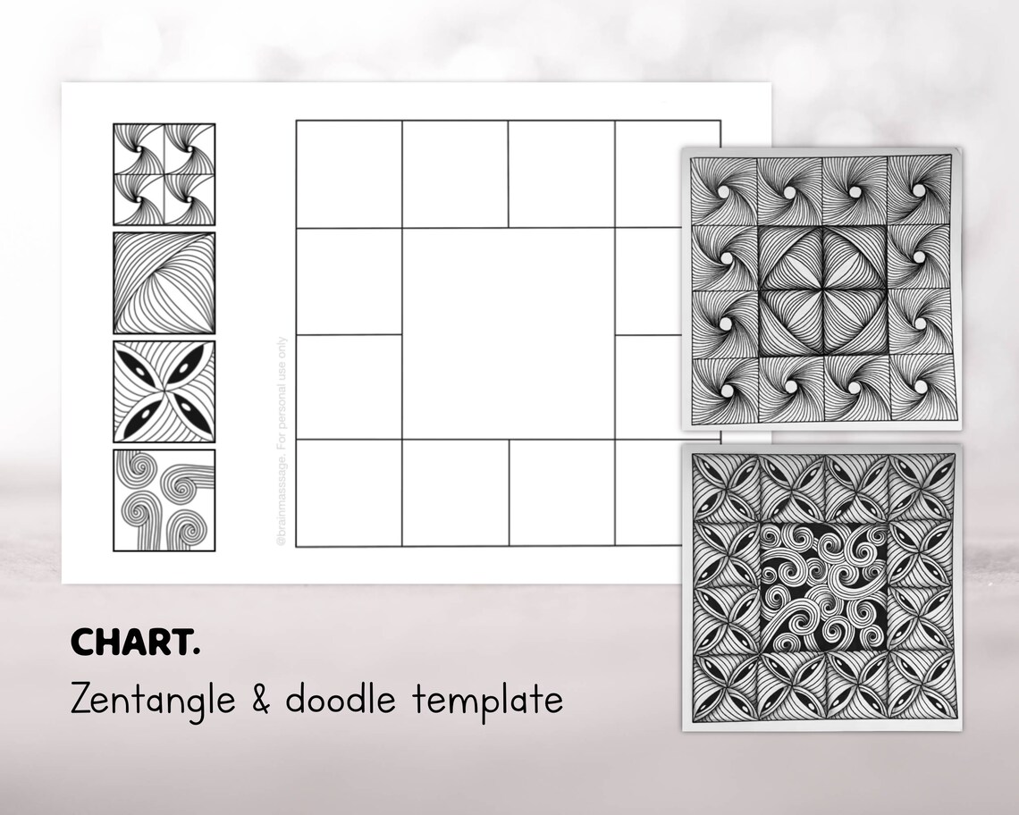 Chart. Zentangle and Doodles Printable Drawing Template, Line Art and ...