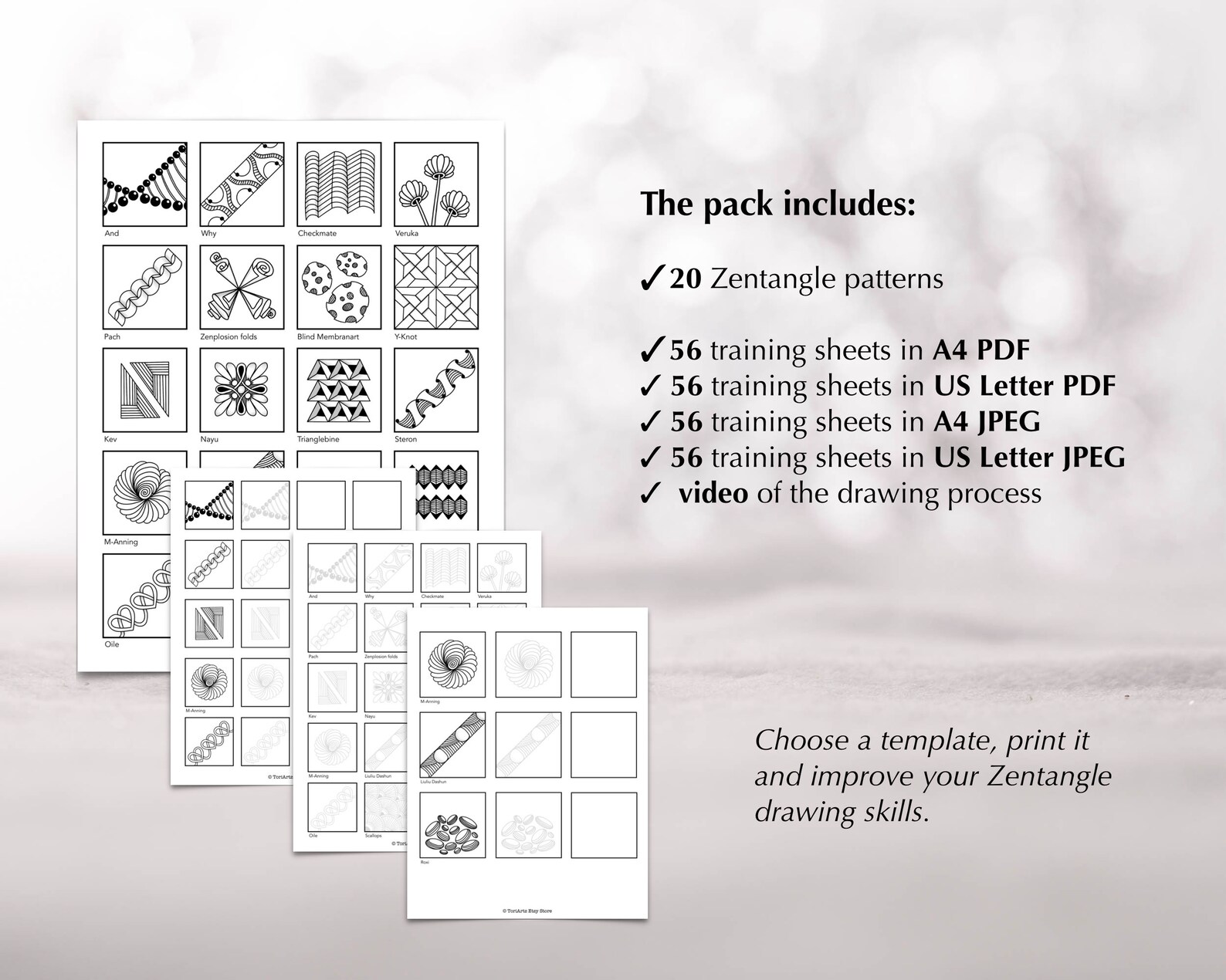 20 Zentangle Patterns Easy Zentangle Drawing Templates With Video ...