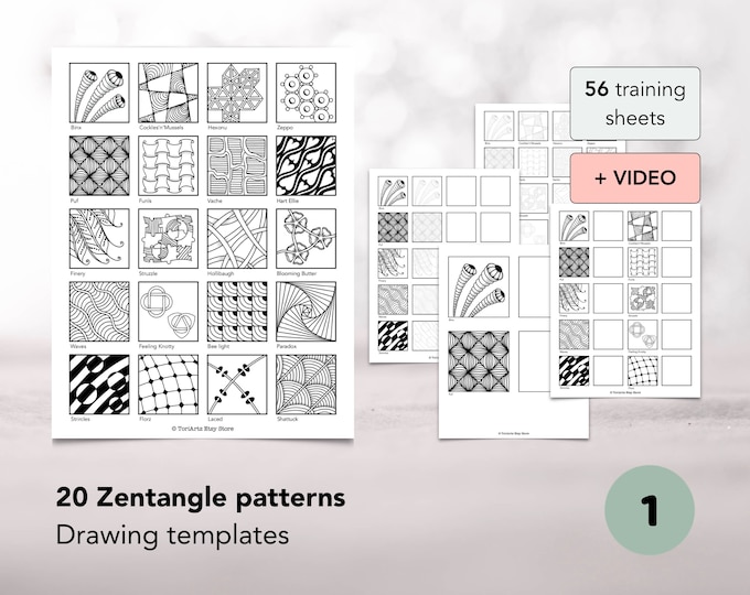 Zentangle Drawing Templates, 56 Training Sheets for Learning 20 ...