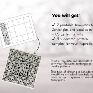 Chart. Zentangle and Doodles Printable Drawing Template, Line Art and ...