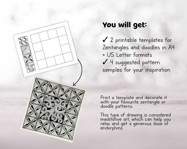 Chart. Zentangle and Doodles Printable Drawing Template, Line Art and ...