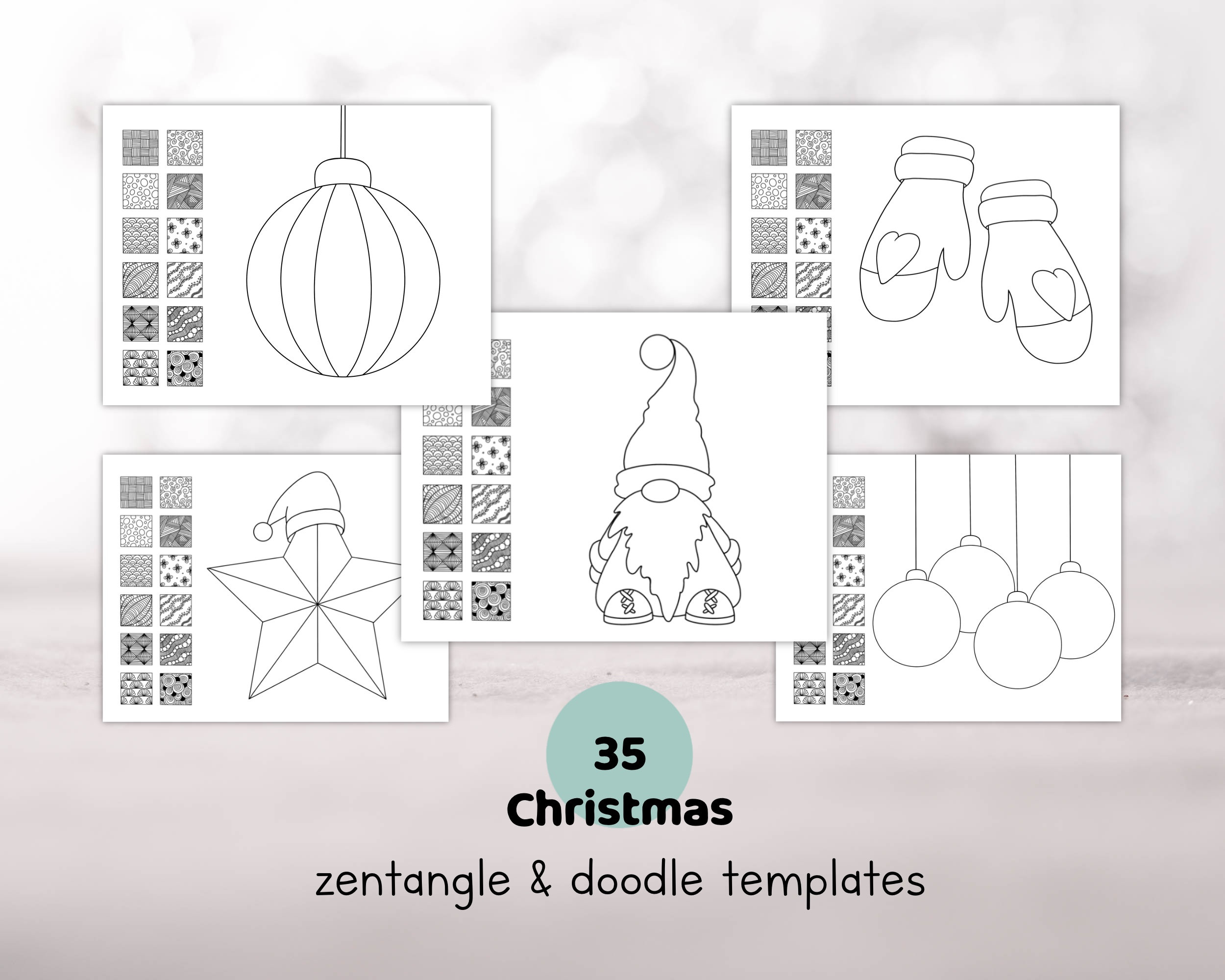 Printable Christmas Zentangle and Doodle Templates, Zentangle Pattern ...