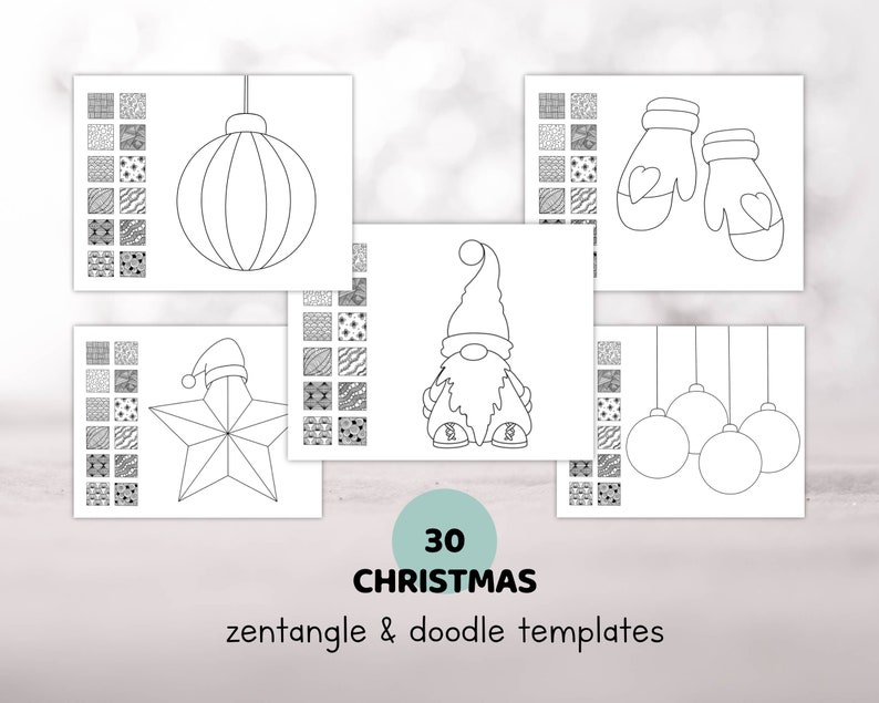 Printable Christmas Zentangle and Doodle Templates Zentangle - Etsy