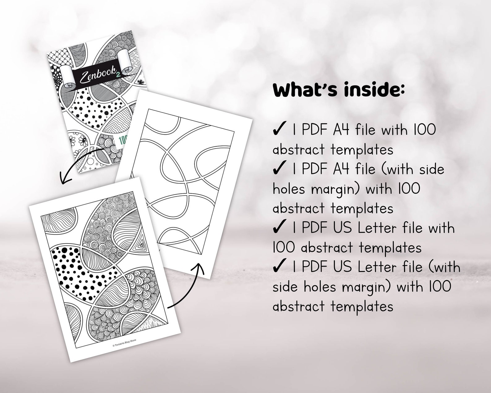 Zenbook: 100 Printable Templates for Zentangles and Doodles Drawing ...