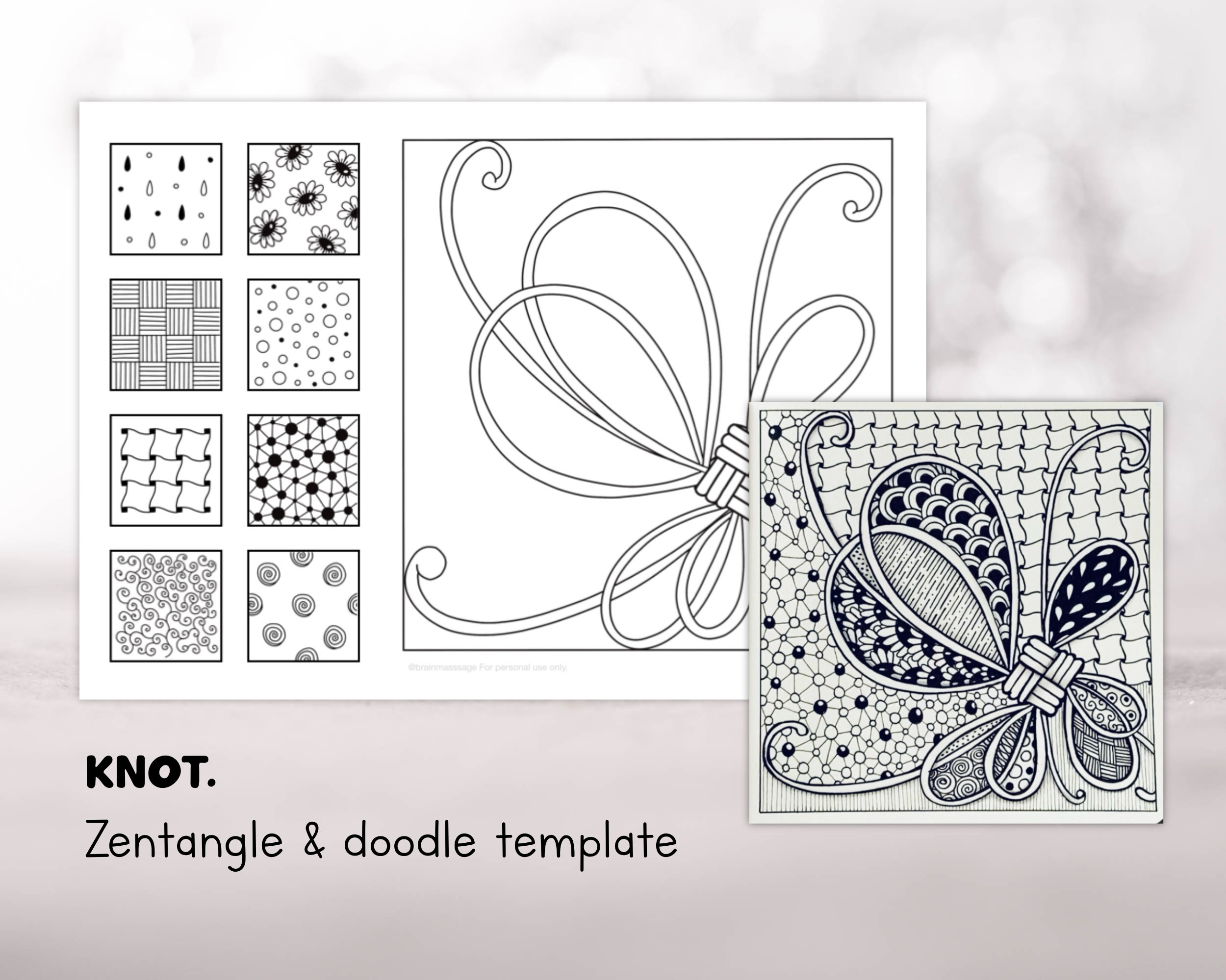 Knot. Zentangle and Doodles Printable Drawing Template, Line Art and ...