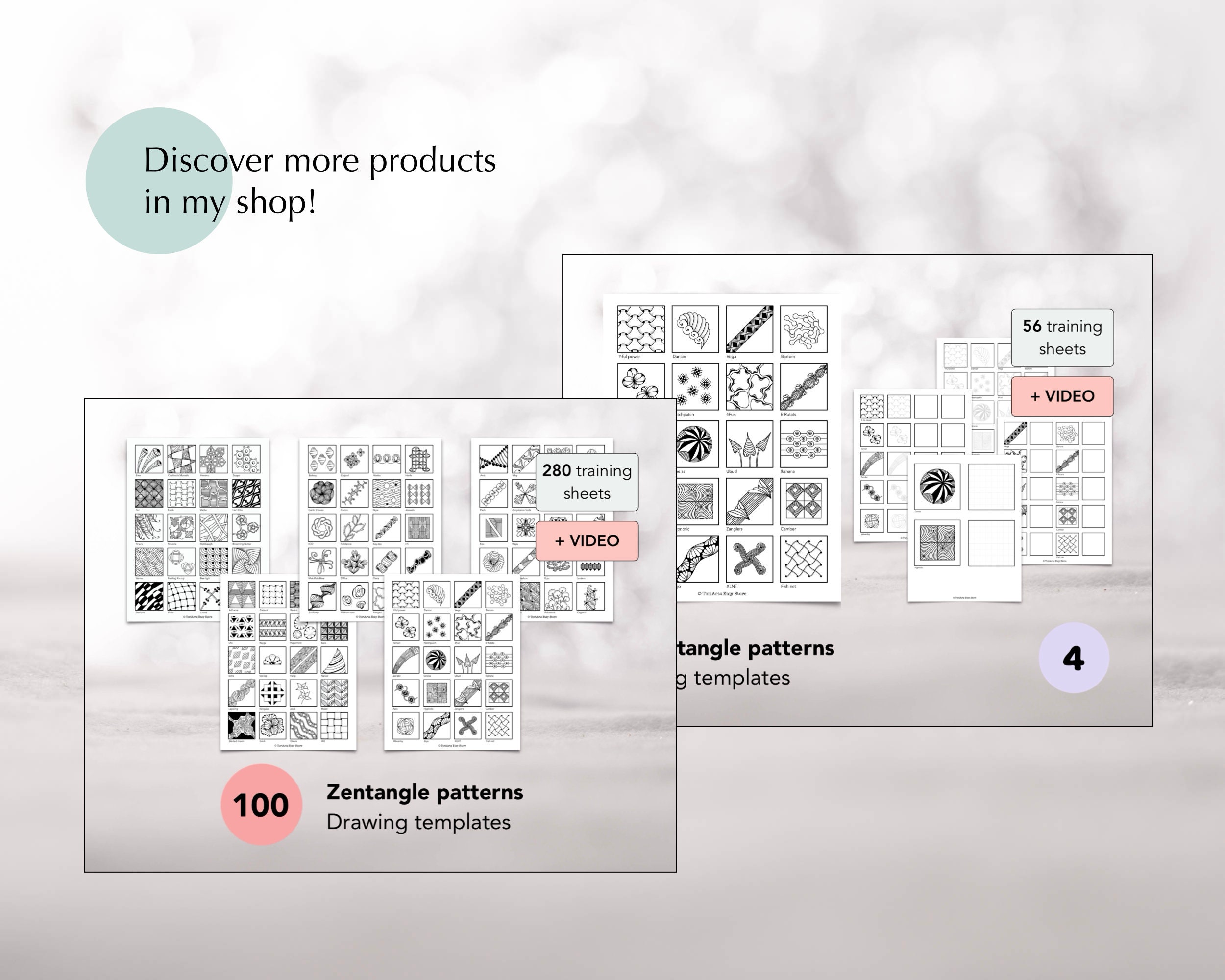 20 Zentangle Drawing Templates With Video Support, 56 Training Sheets ...