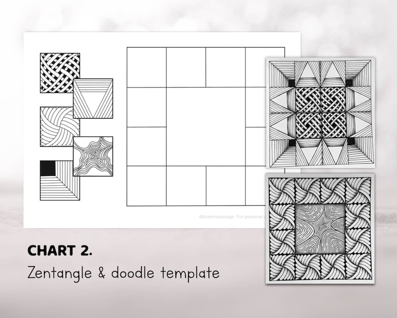 Chart 2. Zentangle and Doodles Printable Drawing Template, Line Art and Pen Art Template, Art ...