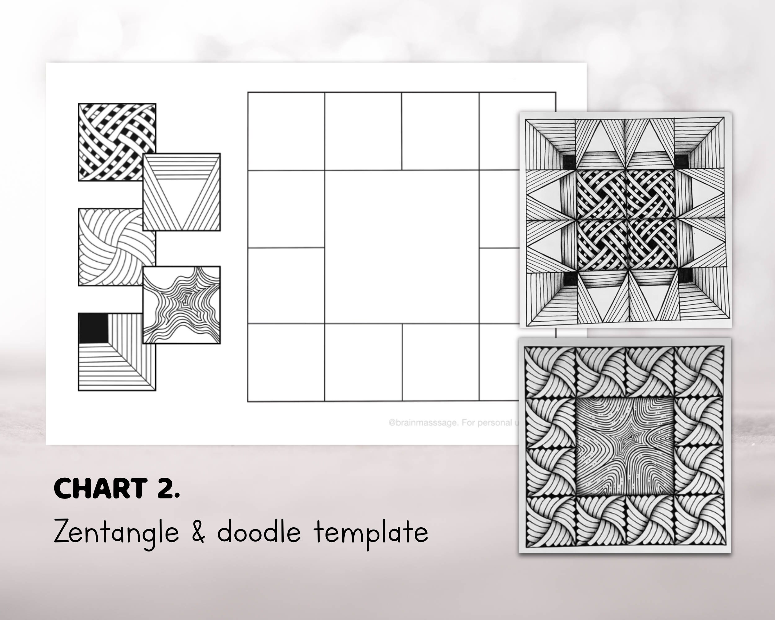 Chart 2. Zentangle and Doodles Printable Drawing Template, Line Art and ...