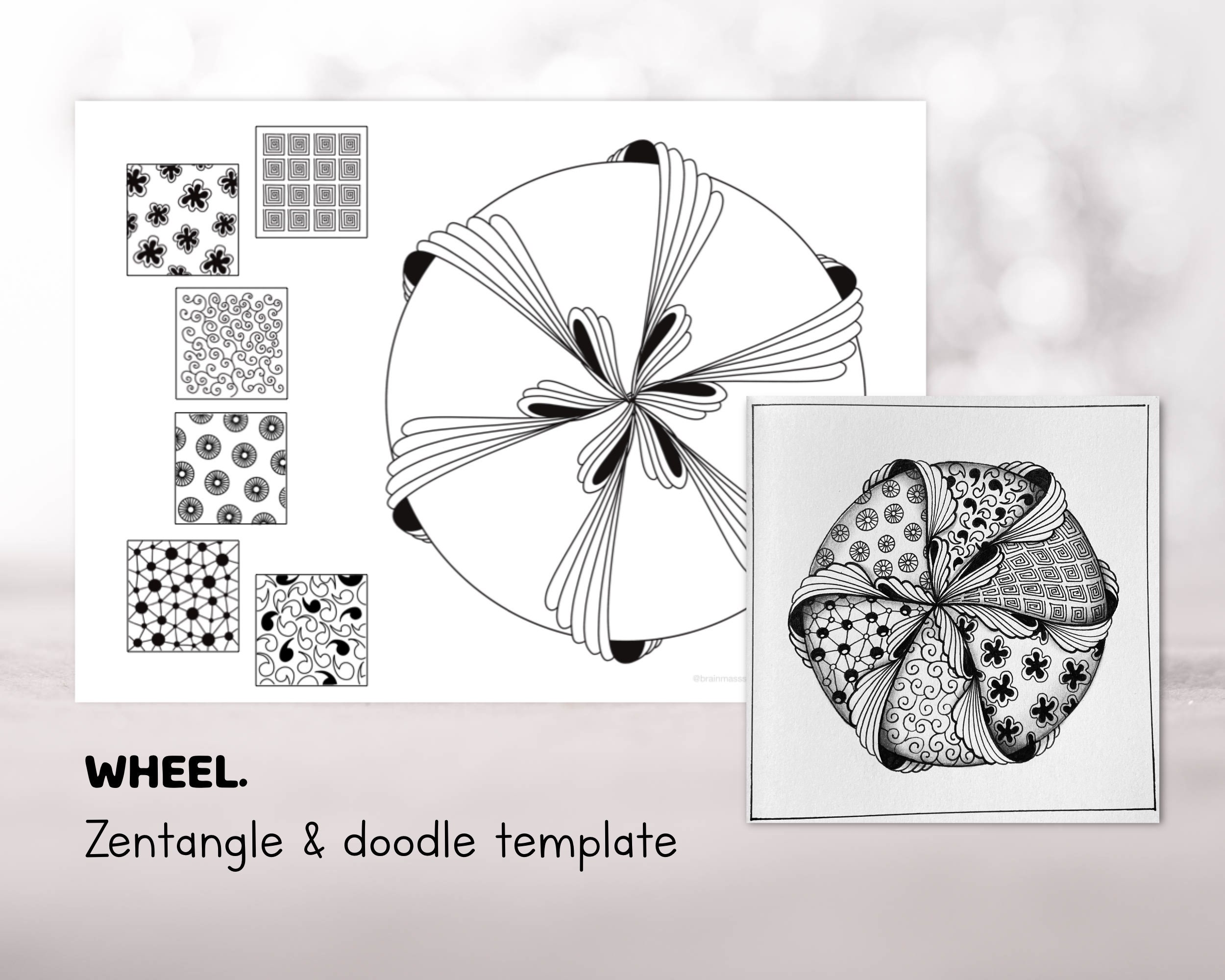 Wheel. Zentangle and Doodles Printable Drawing Template, Line Art and ...