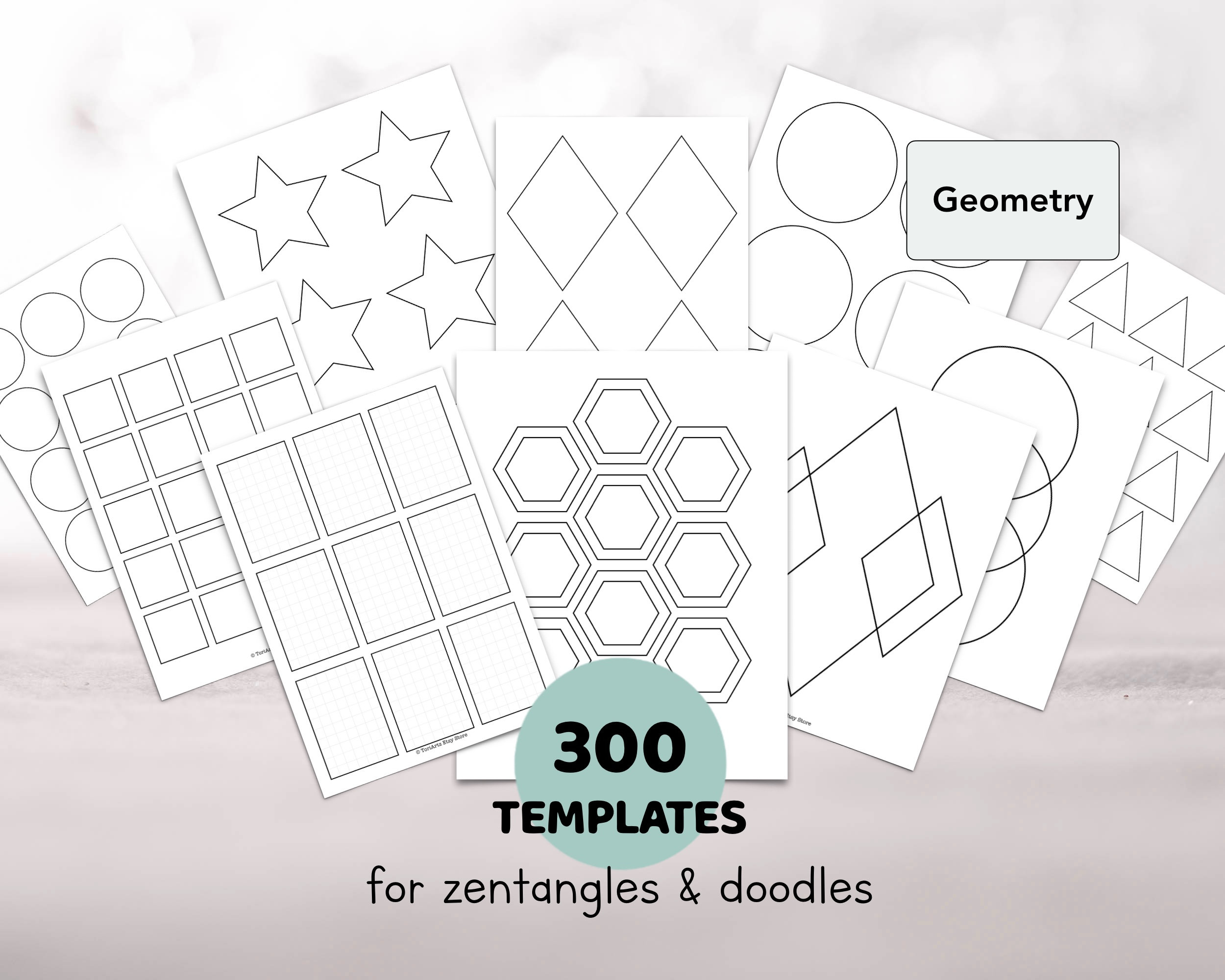300 Printable Templates for Zentangles and Doodles Drawing, Zentangle ...