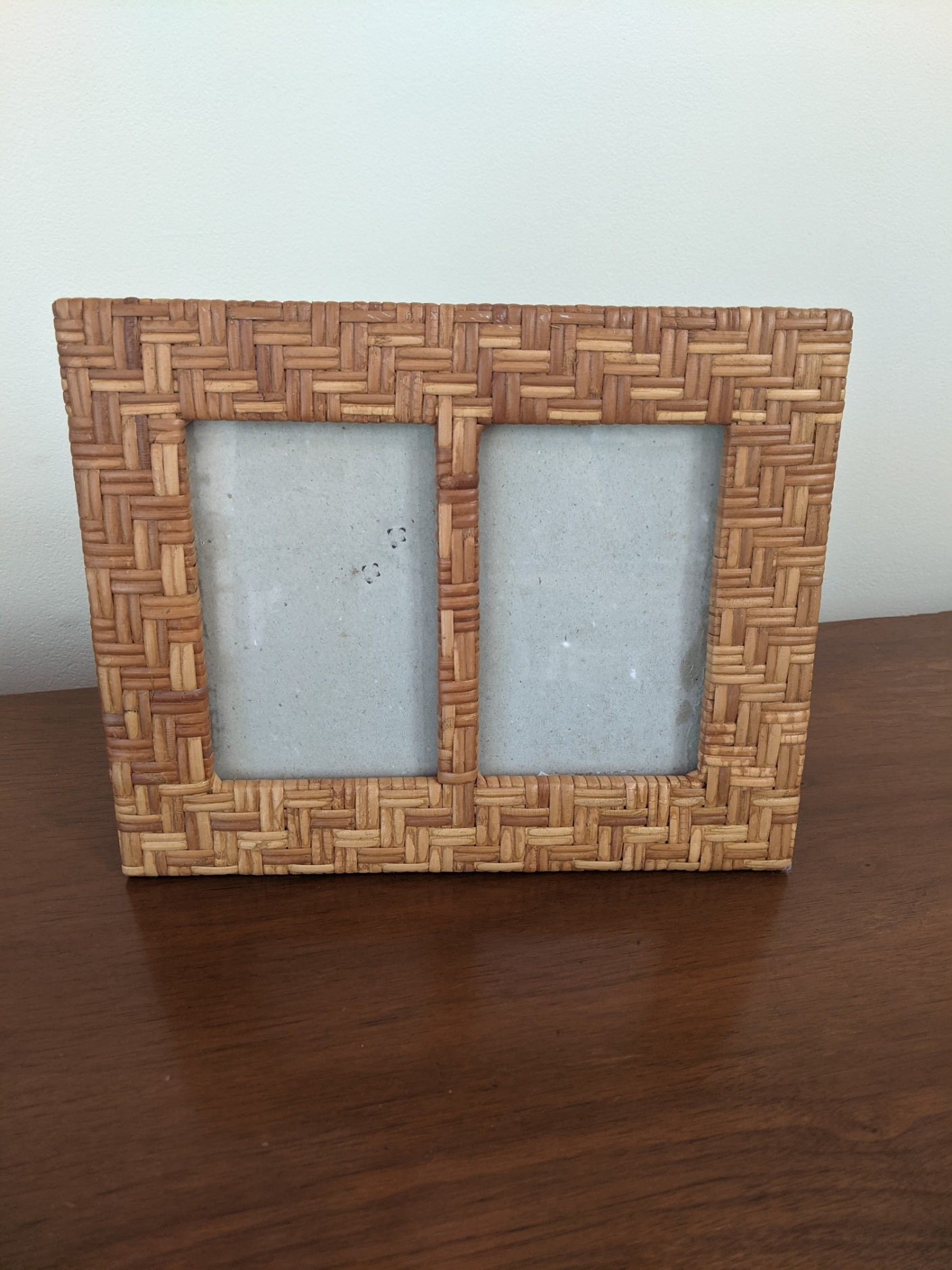 Vintage Wicker Rattan Double Picture Frame beach decor home | Etsy