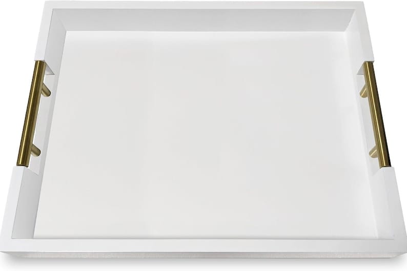 White Serving Tray With Gold Handles, Beautifully Designed, Wooden ...