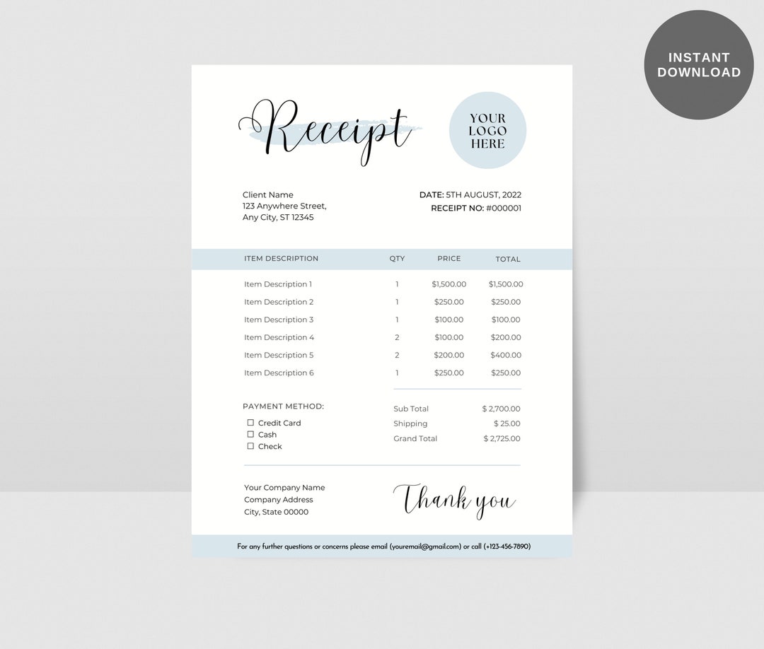 Printable Receipt Template Canva Printable Billing Template - Etsy Canada
