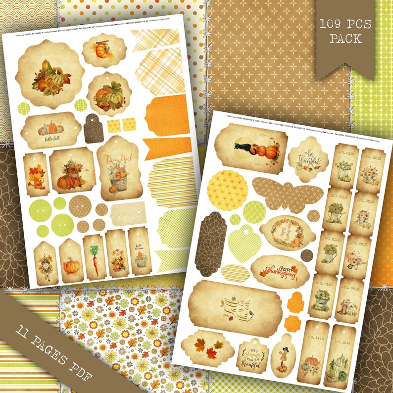 AUTUMN EPHEMERA PACK, Junk Journal, Ephemera Pack, Printable Junk ...