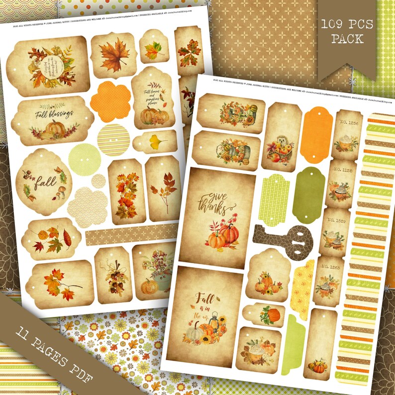 AUTUMN EPHEMERA PACK, Junk Journal, Ephemera Pack, Printable Junk ...