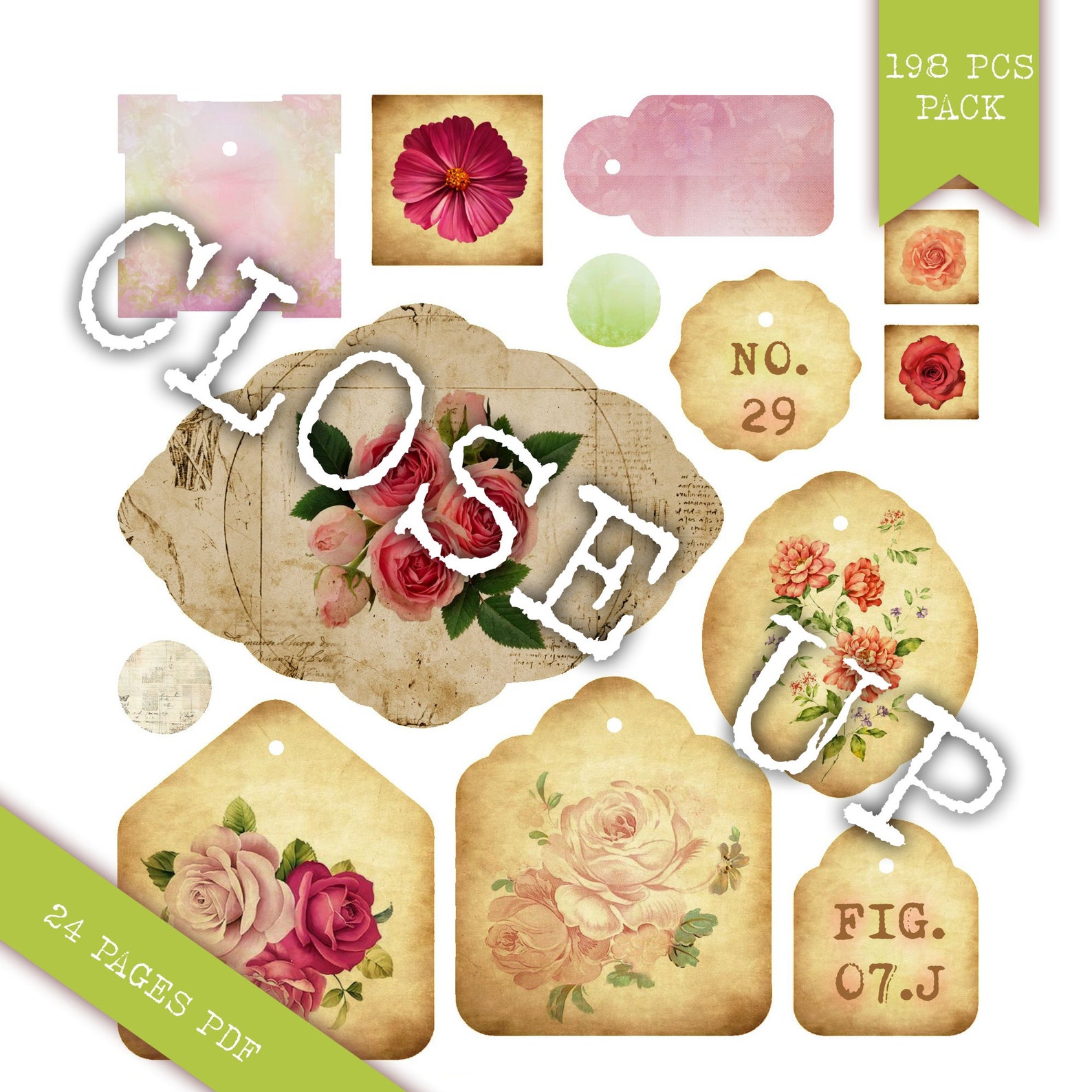 Junk Journal, Ephemera Pack, Printable Junk Journal Kit, Fussy Cut ...