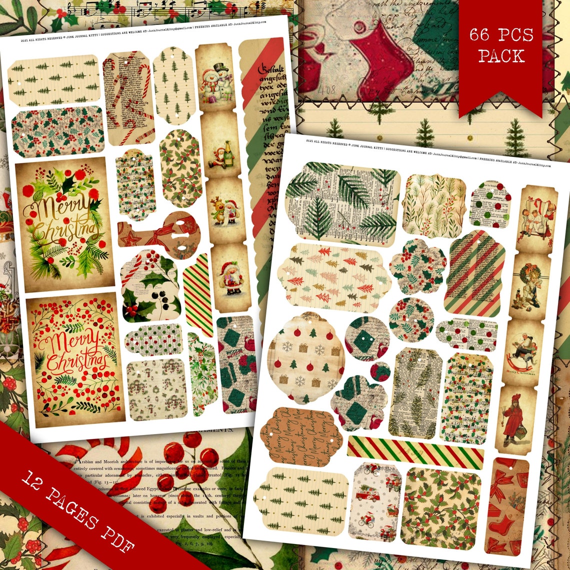 Vintage CHRISTMAS EPHEMERA PACK, Junk Journal, Ephemera Pack, Printable ...