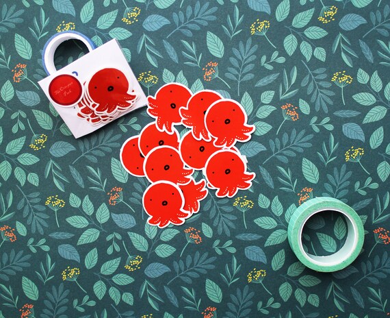 Paper & Party Supplies Small Cute Red Octopus Pack Pack of 10 Bujo ...