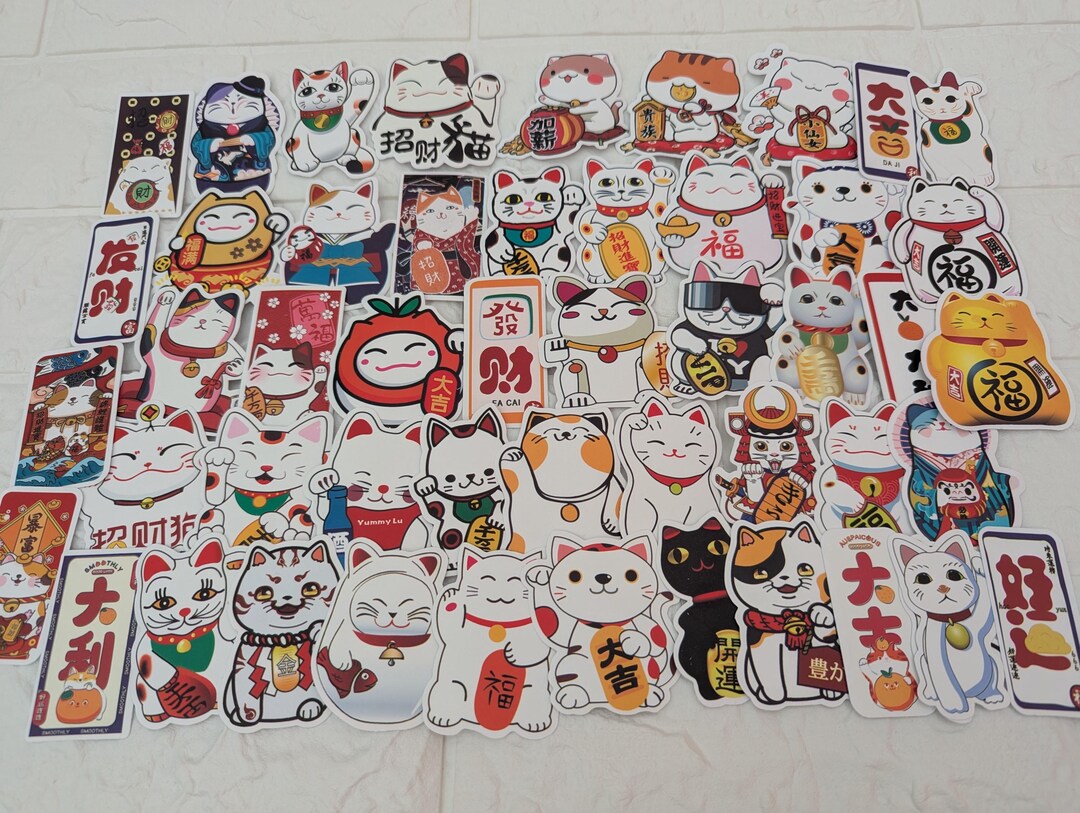 Lucky Cat Stickers/cartoon Cat Stickers/funny Stickers/cute Waving Cat ...